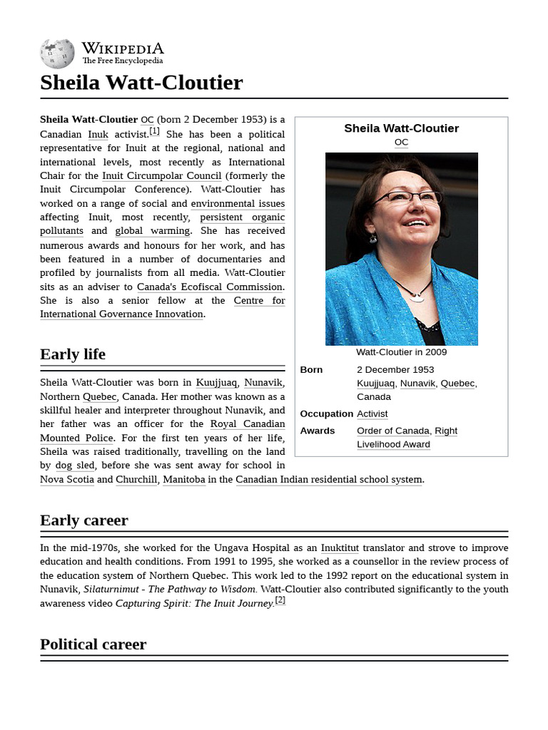 Sheila Watt-Cloutier: Inuit Activist | PDF