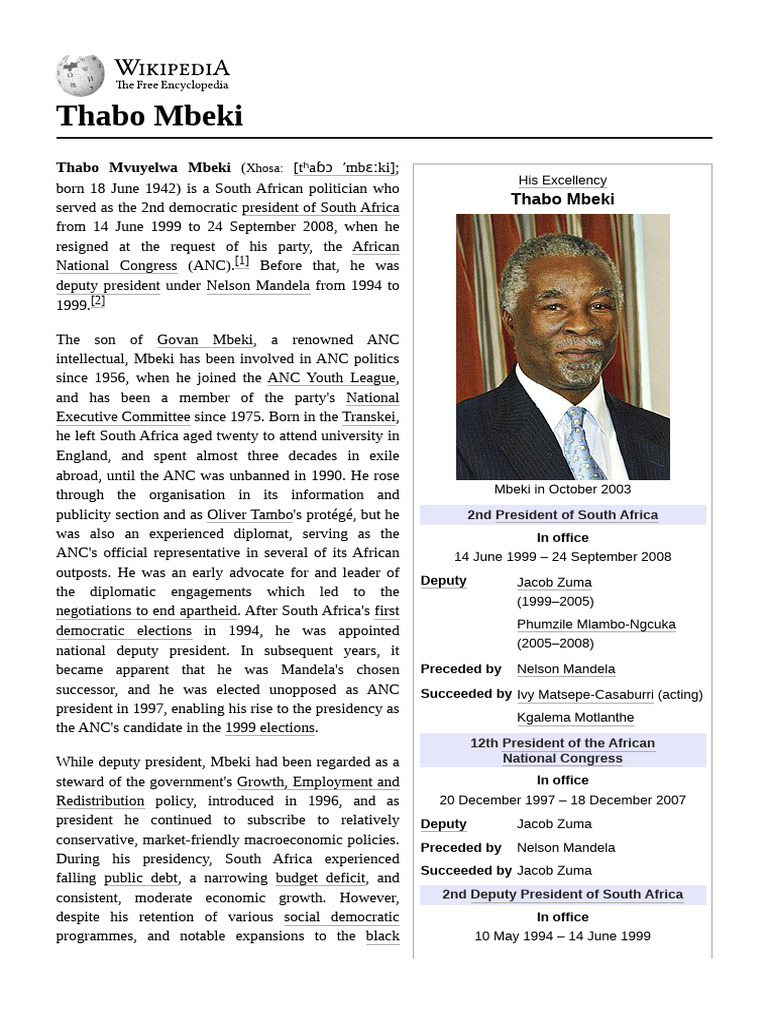 Thabo_Mbeki | PDF | Thabo Mbeki | African National Congress