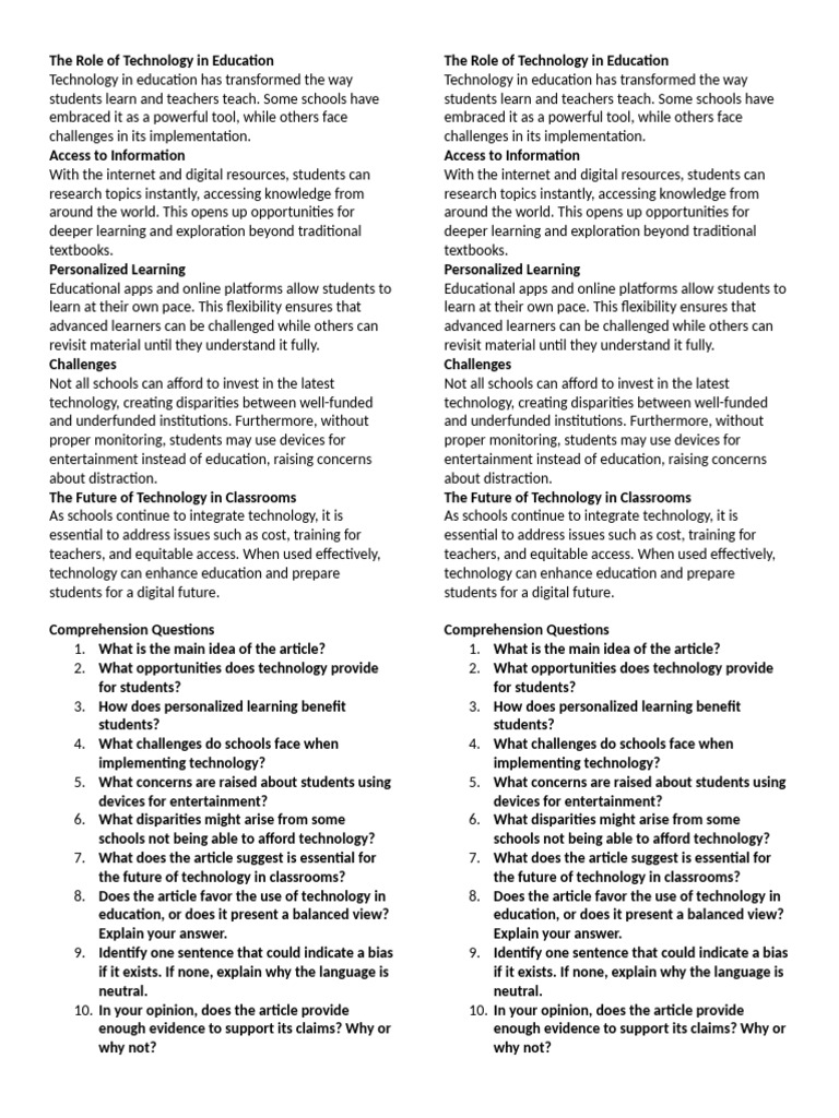 The Role of Technology in Education | PDF | Educational Technology ...