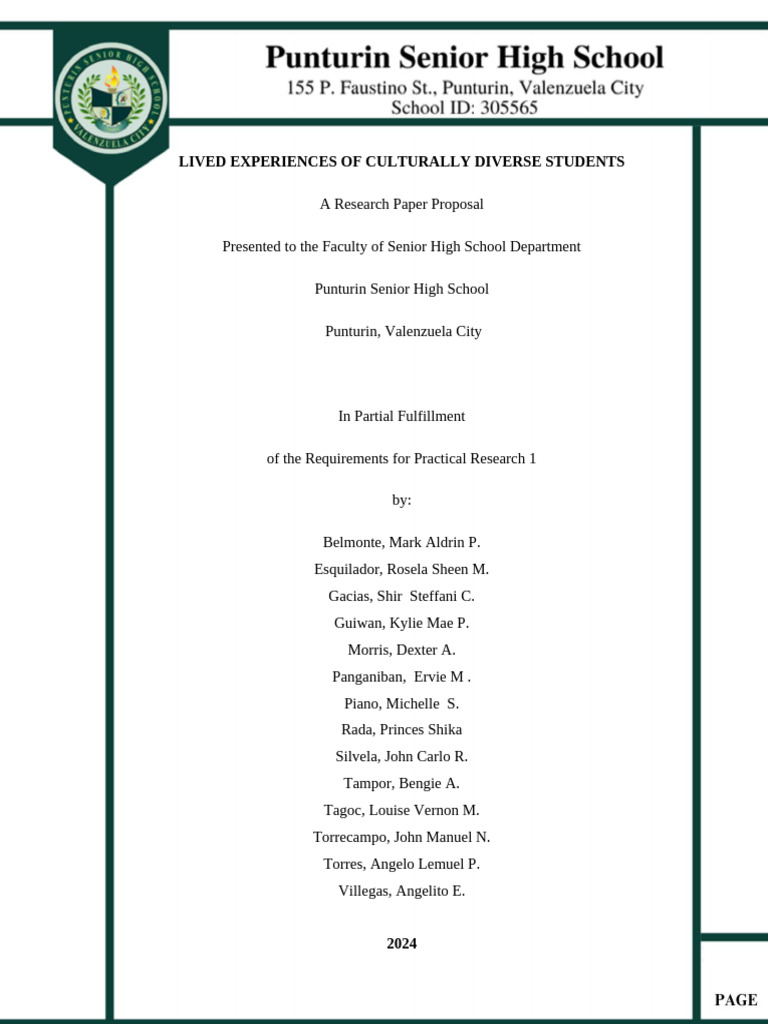Lived Experience of Culturally Diverse Students of Grade 11 HUMSS Students at Punturin Senior ...