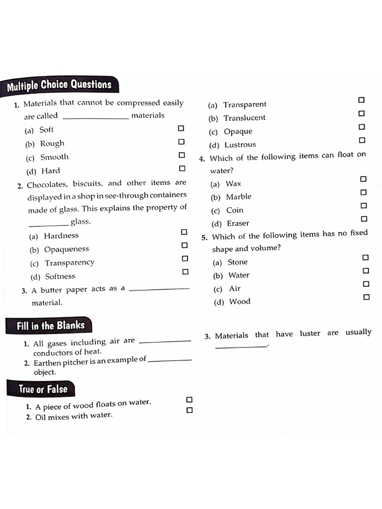 Science Class 6 Assignment CH - Sorting Materials Into Groups | PDF