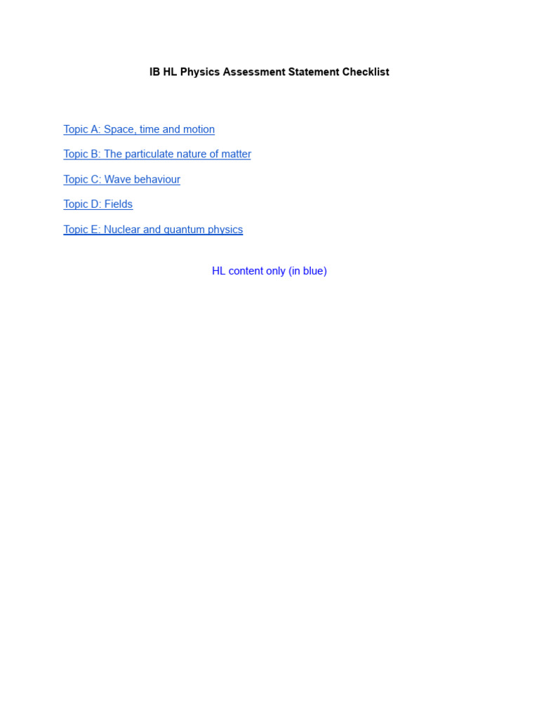 IB HL Physics Assessment Checklist | PDF | Entropy | Waves