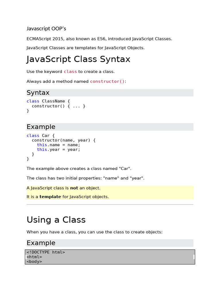 Javascript Oop Pdf Class Computer Programming Java Script 7709