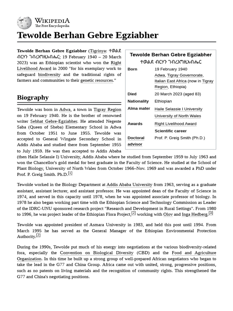 Tewolde Berhan Gebre Egziabher: Legacy | PDF