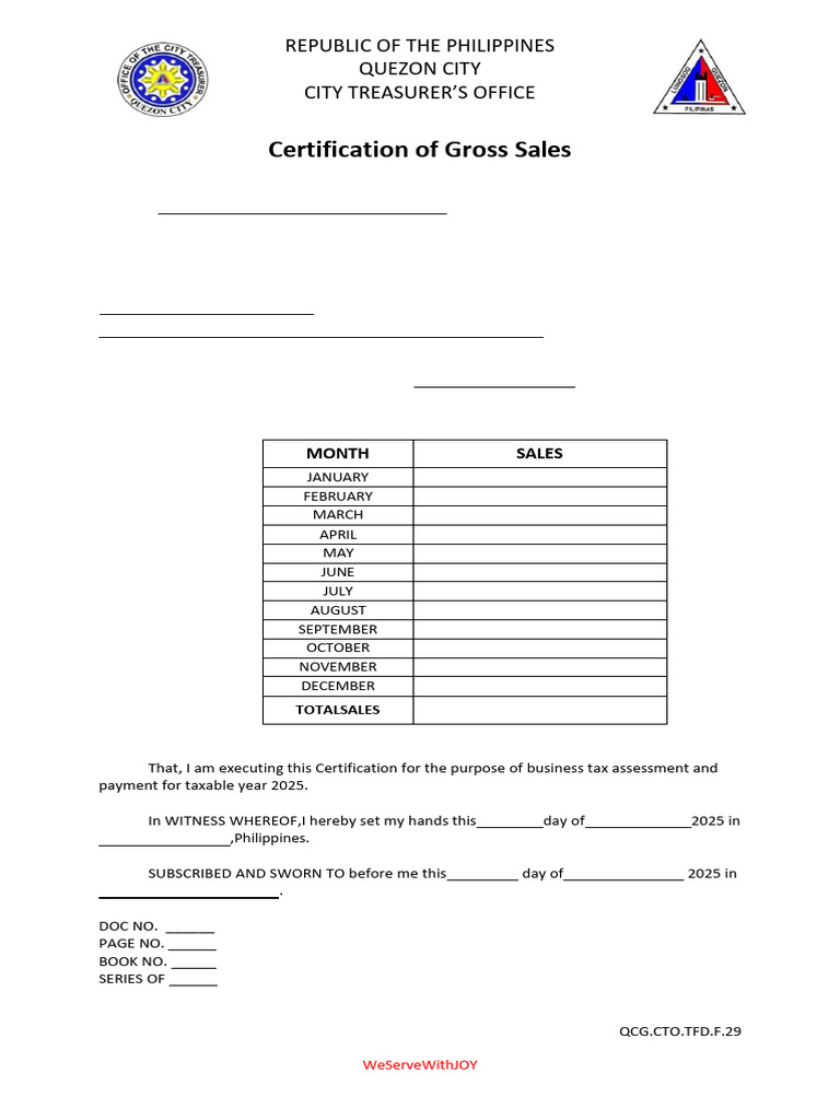 Certification of Gross Sales 2024 | PDF