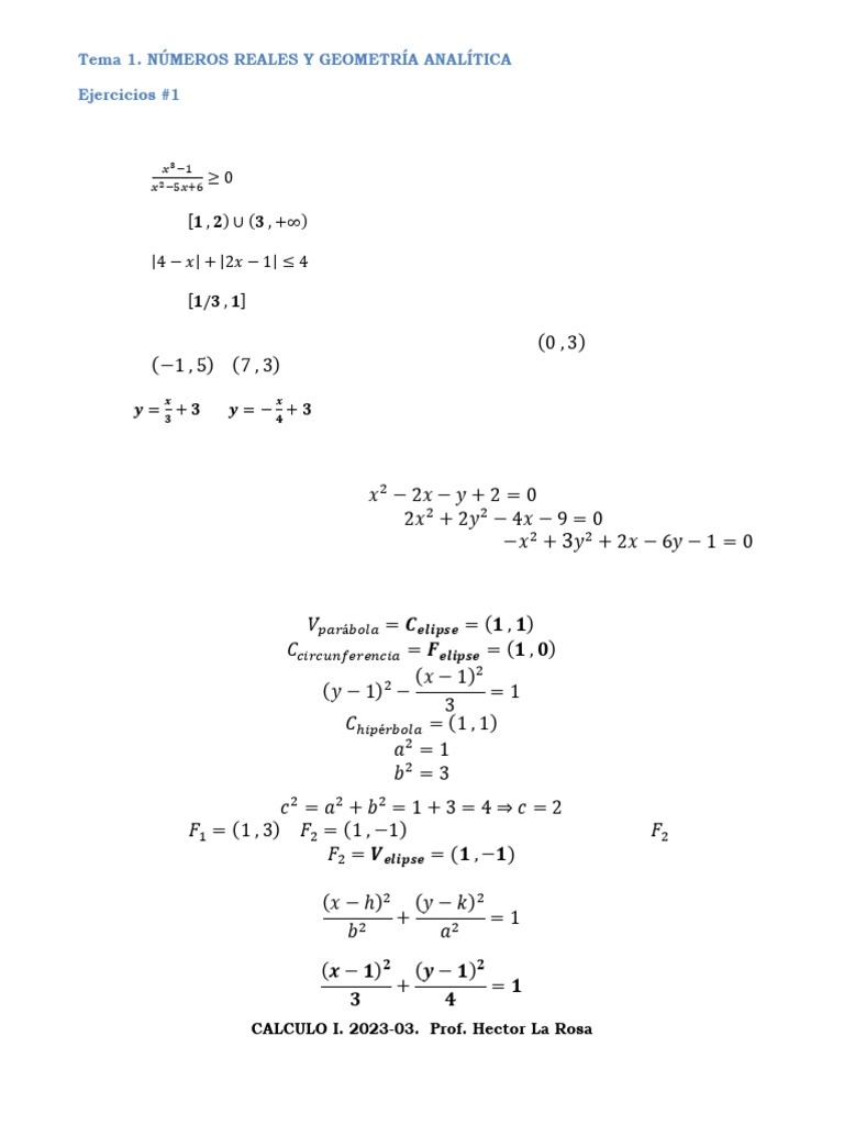 Tema 1 - Ejercicios #1 | PDF | Geometría analítica | Elipse