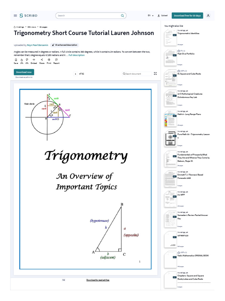Trigonometry Short Course Guide | PDF | Trigonometric Functions | Trigonometry