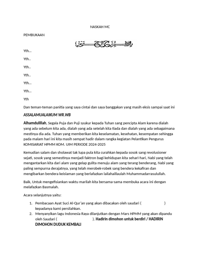 Naskah MC Pelantikan 2024 | PDF