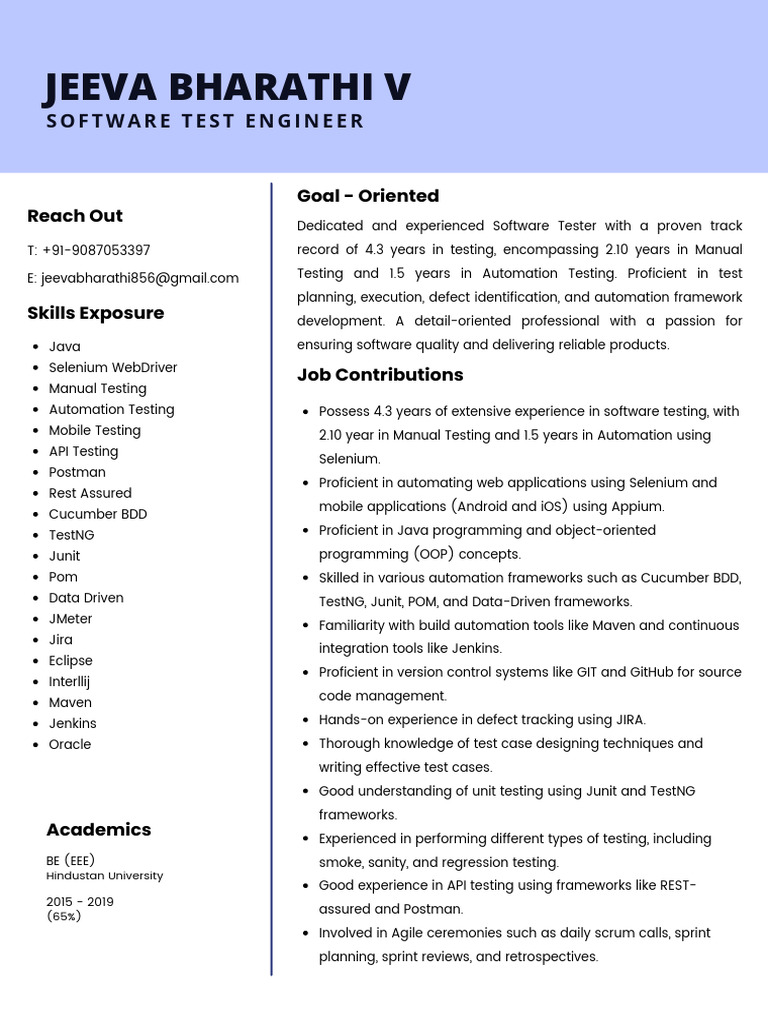Jeeva Bharathi Resume | PDF | Software Testing | Selenium (Software)