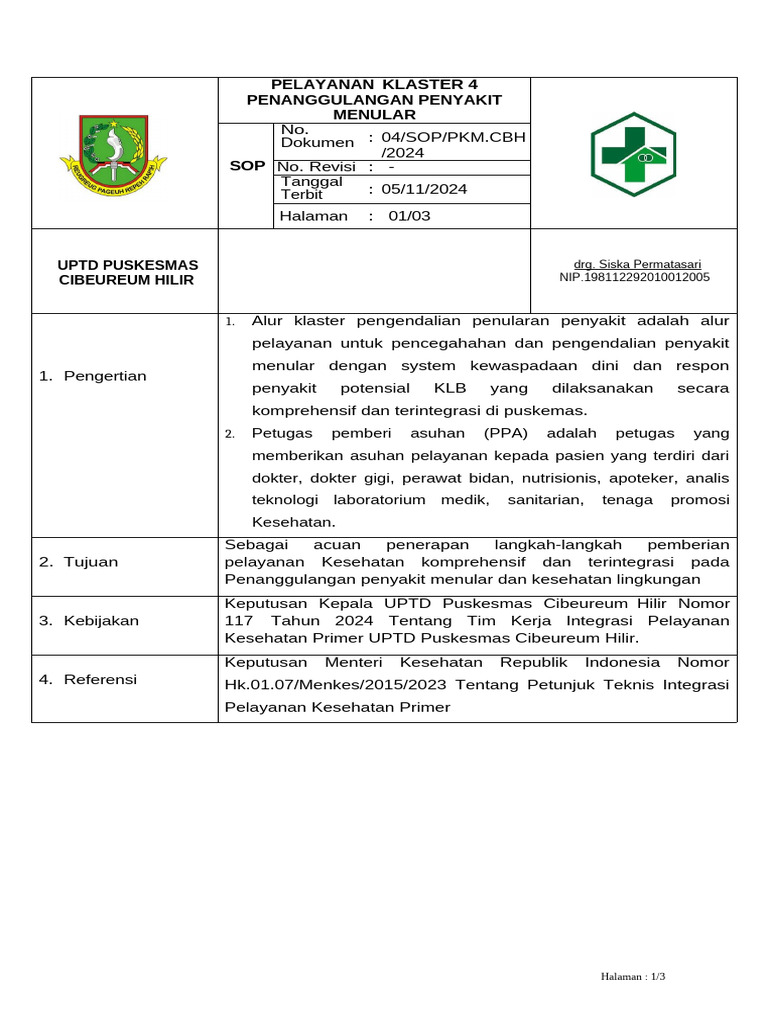 Sop Pelayanan Klaster 4 CBH | PDF