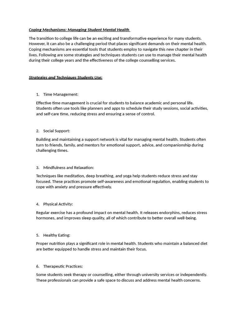 Coping Mechanisms | PDF | Mental Health | Stress (Biology)