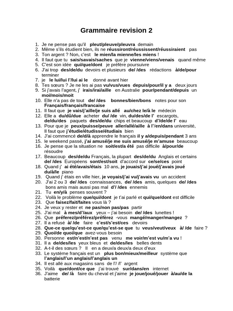 Révision de grammaire française | PDF | Échecs | Théorie (échecs)