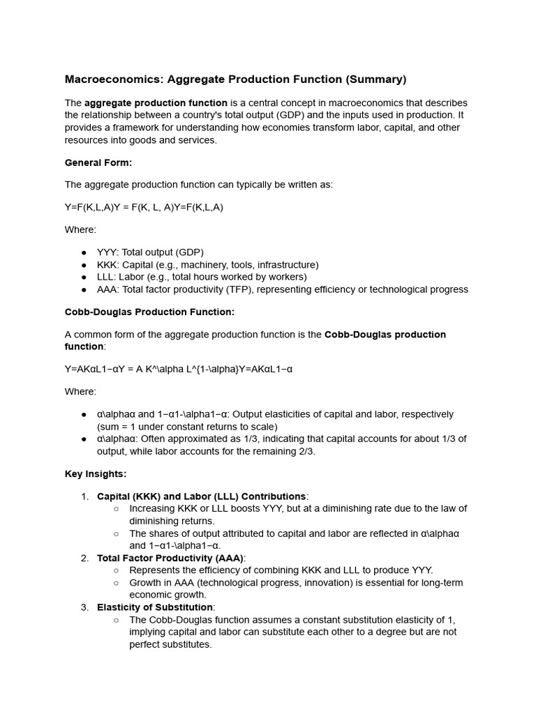 Aggregate Production Function Overview | PDF