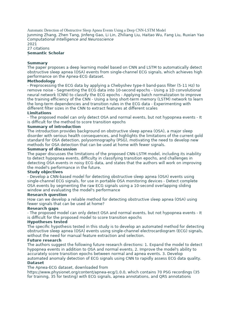 Automatic Detection Of Obstructive Sleep Apnea Events Using A Deep Cnn Pdf