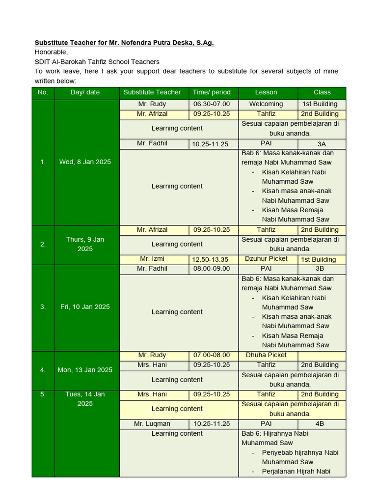 Substitute Teaching Schedule for PAI | PDF | Muhammad | Islamic Belief ...