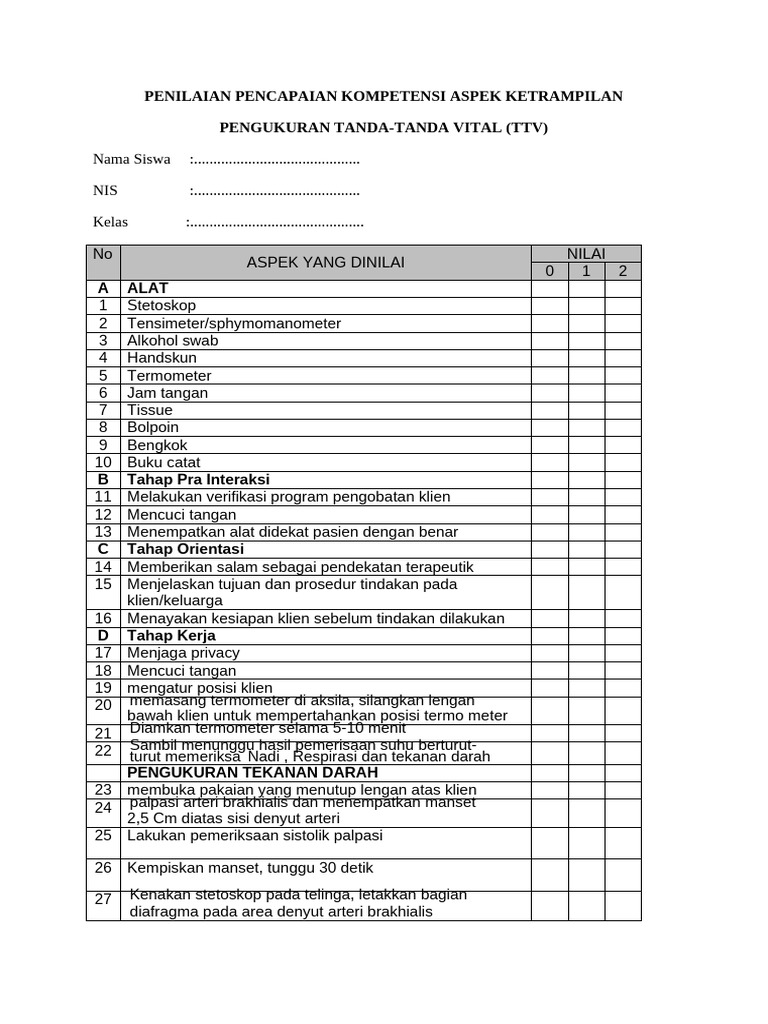 Daftar Tilik TTV | PDF
