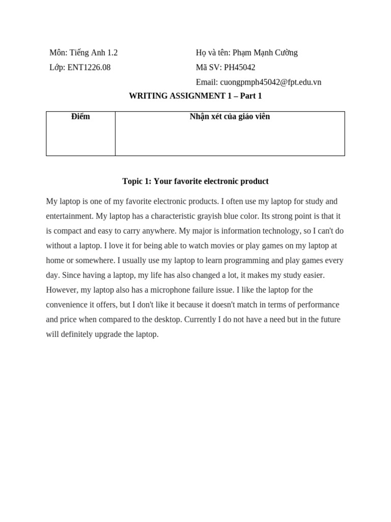 Phạm Mạnh Cường - ENT1226.08 - Tiếng Anh 1.2 | PDF