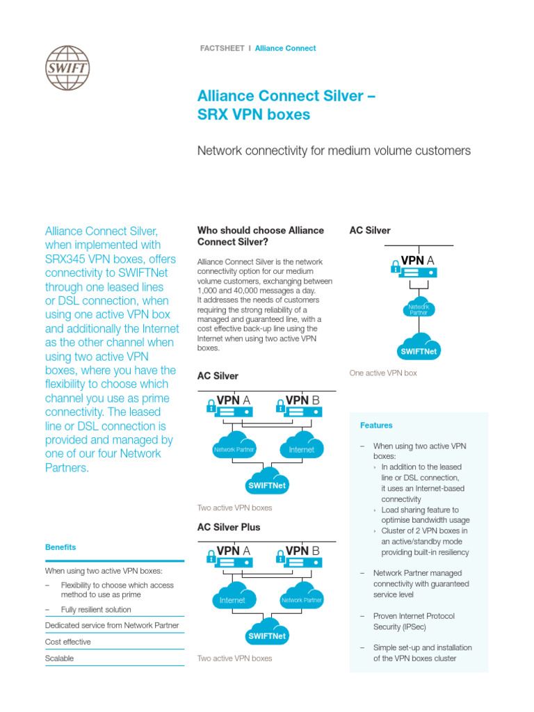 Swift Factsheet Allianceconnectsilver v6 | PDF | Computer Network | Virtual Private Network