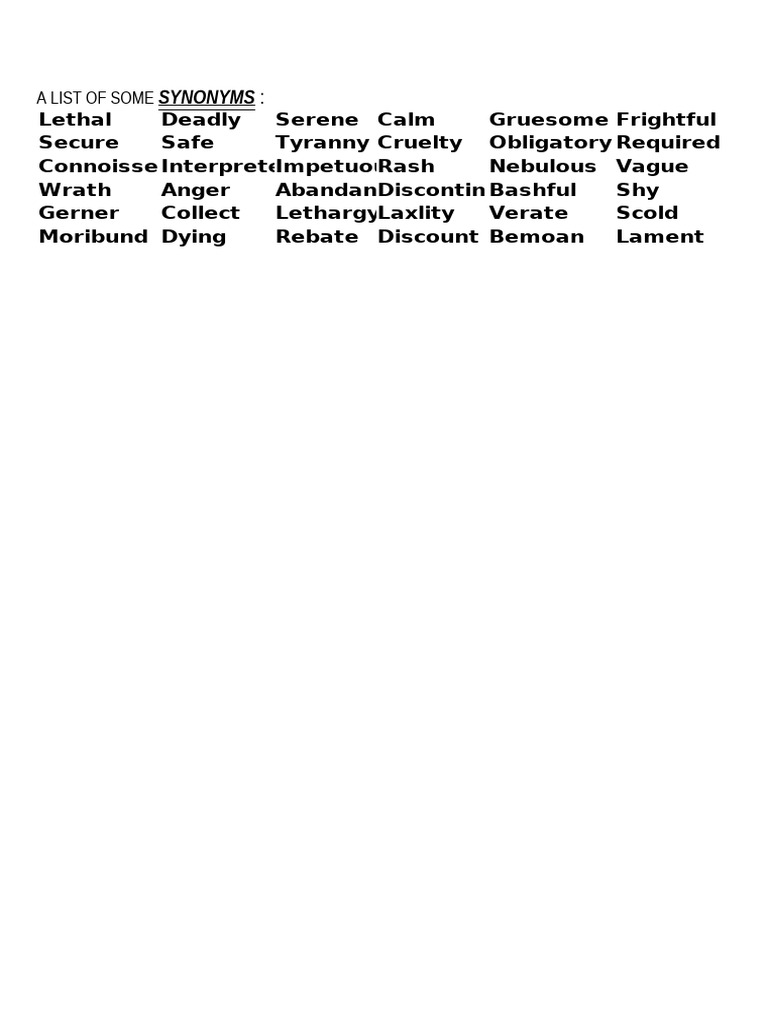 A List of Some Synonyms | PDF