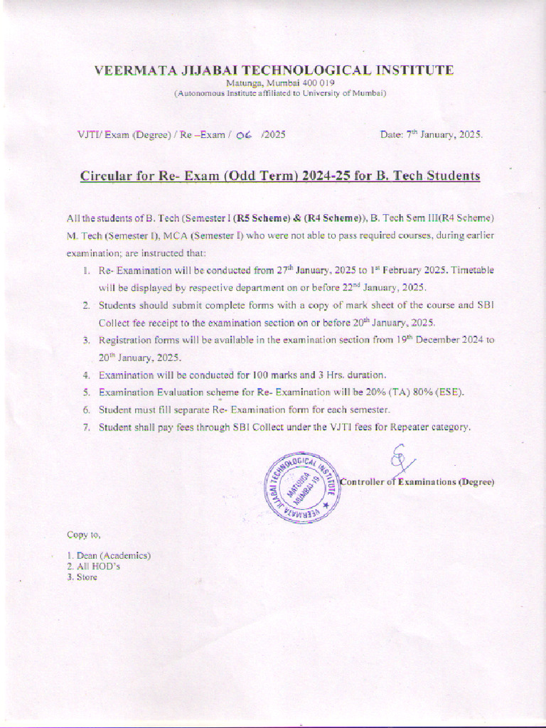 Circular - Re Exam - Semester I Semester III | PDF