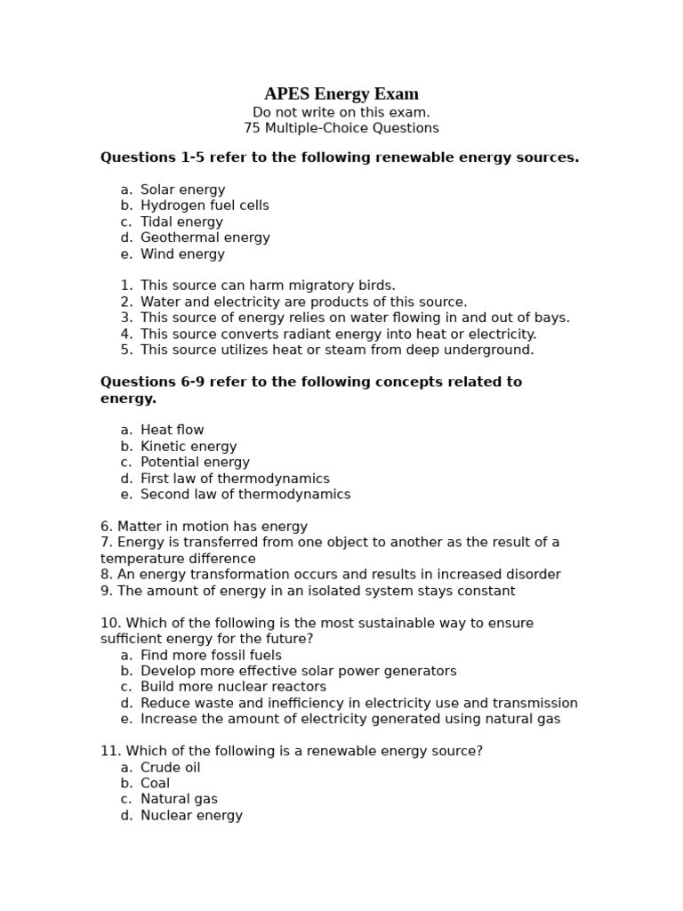 APES Energy TEST Multiple Choice | PDF | Nuclear Physics | Nuclear Power