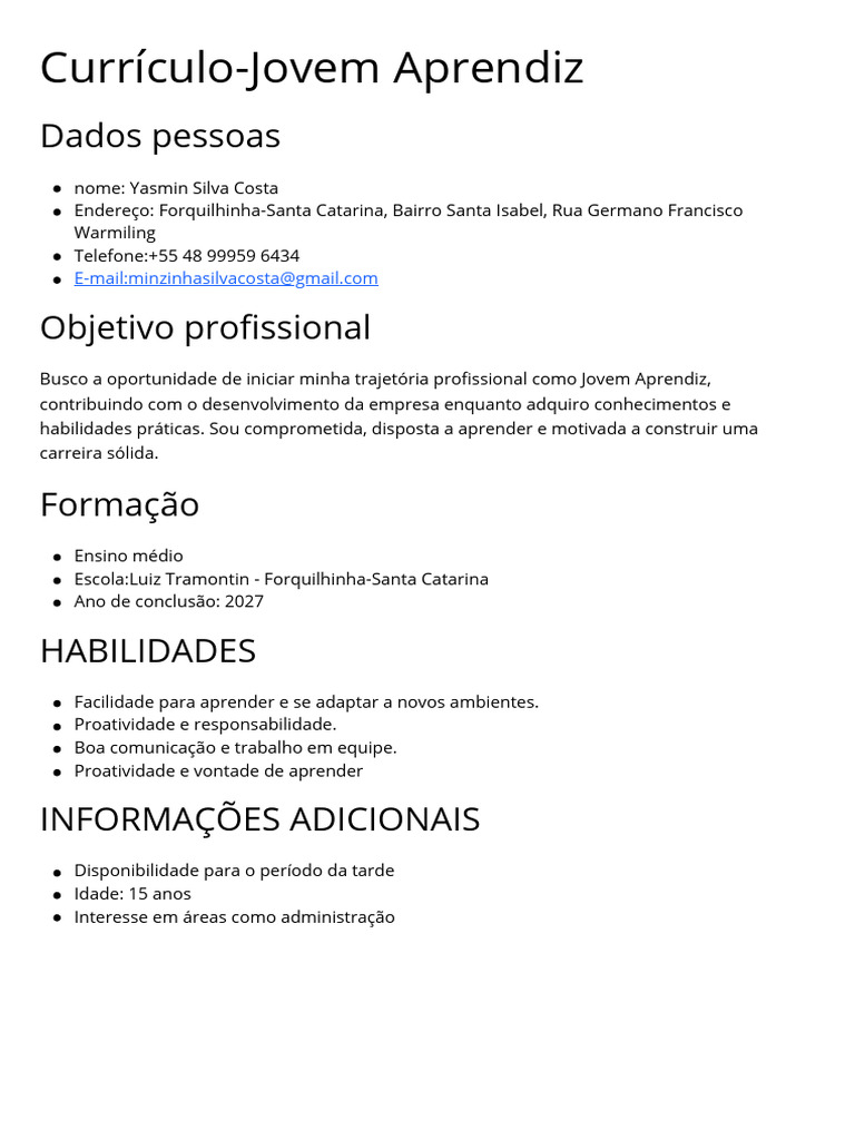 Currículo-Jovem Aprendiz PDF | PDF