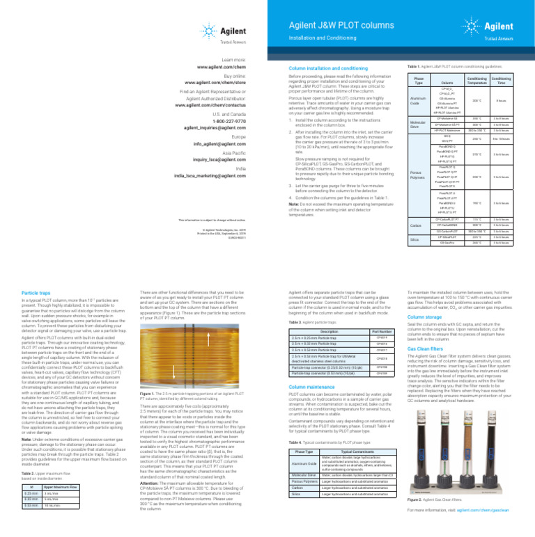 Pack Insert-Agilent-Jw-Plot-Columns-Installation-And-Conditions-Agilent | PDF | Gas ...