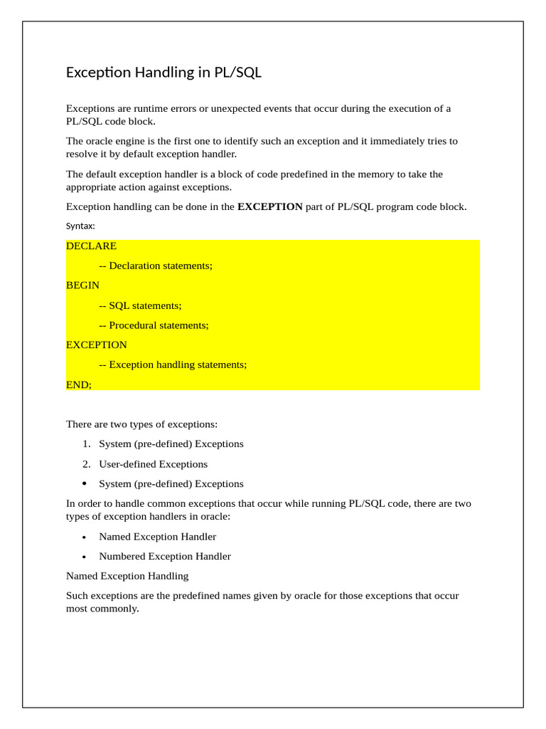 Exception Handling in PL | PDF | Pl/Sql | Sql