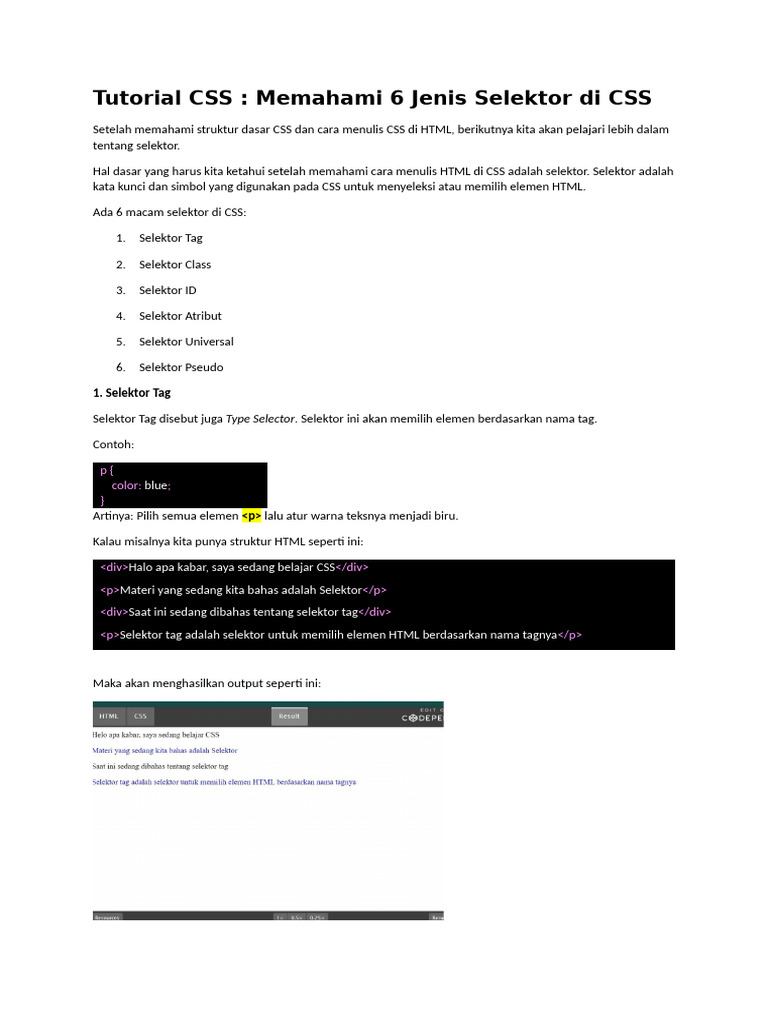 Jenis-Jenis Selektor CSS yang Penting | PDF