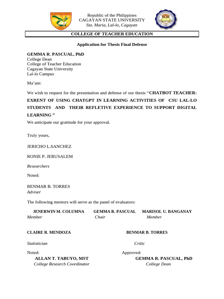 Thesis Final Defense Forms | PDF