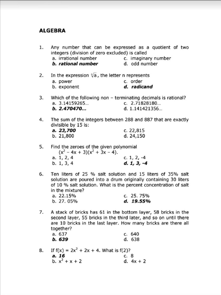 Algebra Reviewer | PDF