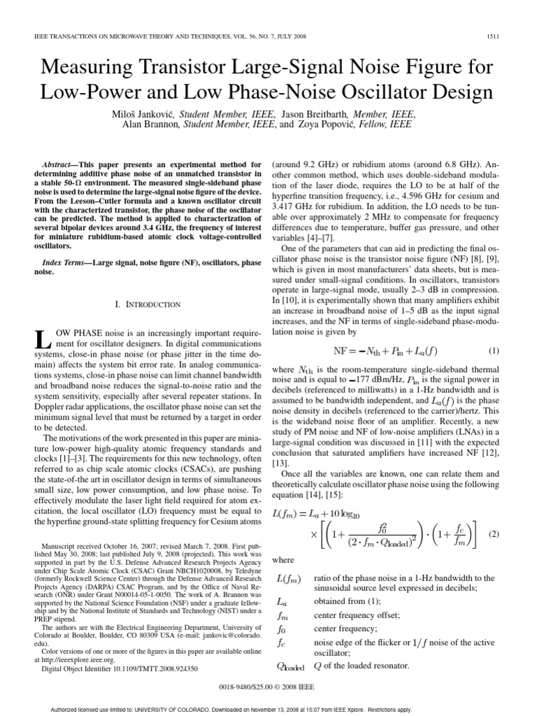 Measuring Transistor Large Signal Noise | PDF | Amplifier | Electronic ...
