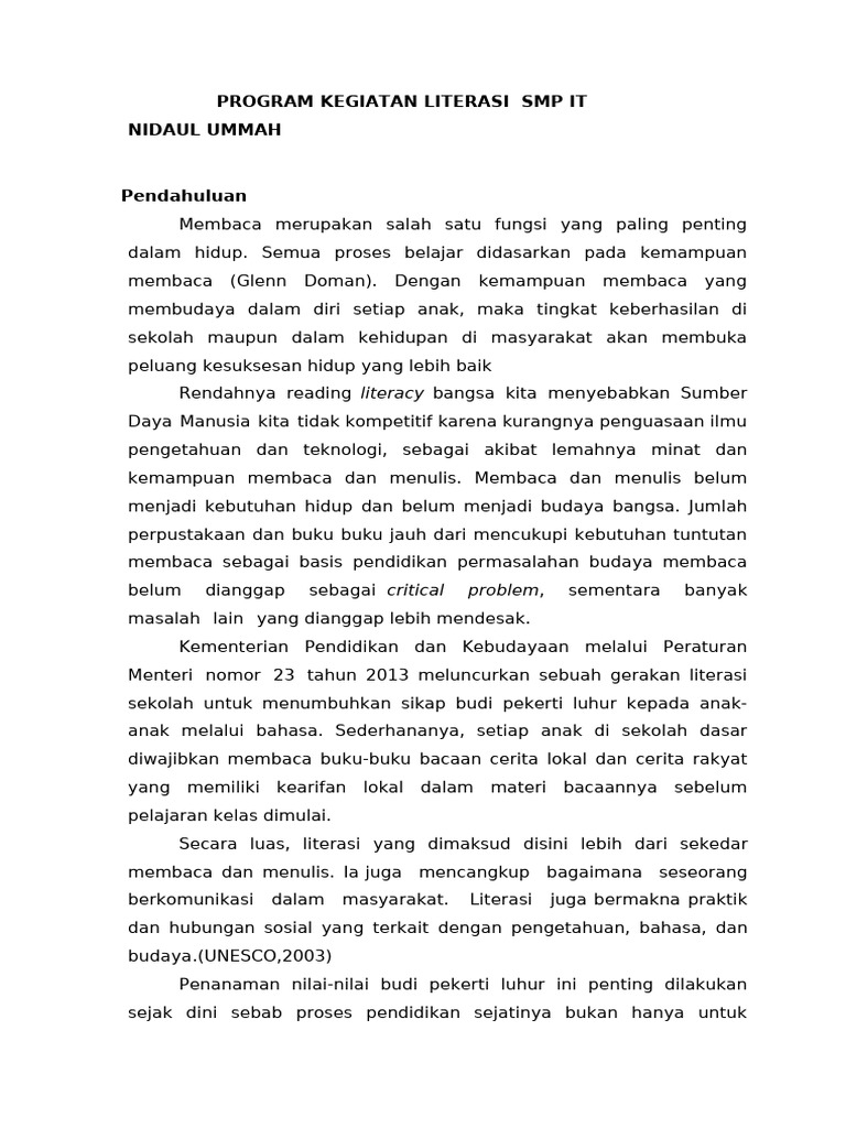 Program Kegiatan Literasi SMP - Ok | PDF