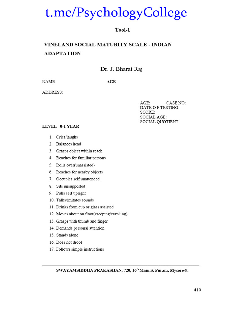 Vineland Social Maturity Scale | PDF | Intelligence | Intellectual ...