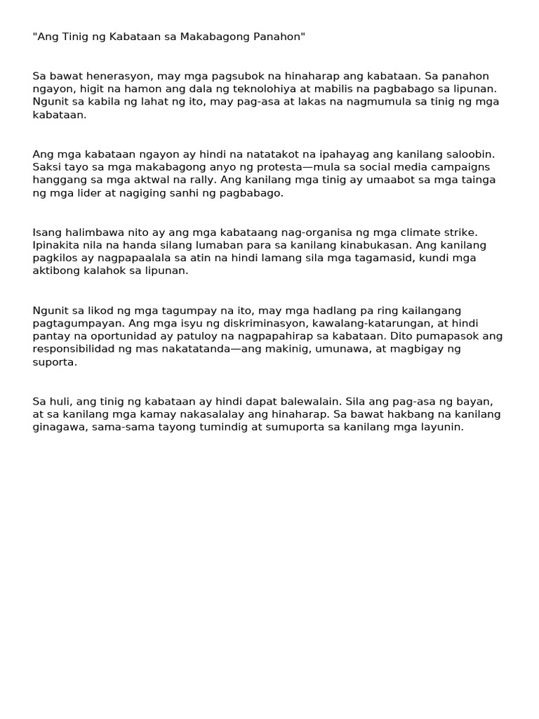 Ang Tinig NG Kabataan Sa Makabagong Panahon | PDF