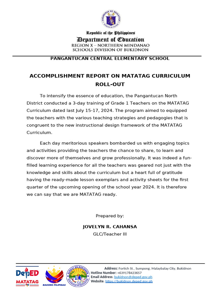 Accomplishment Report Matatag | PDF