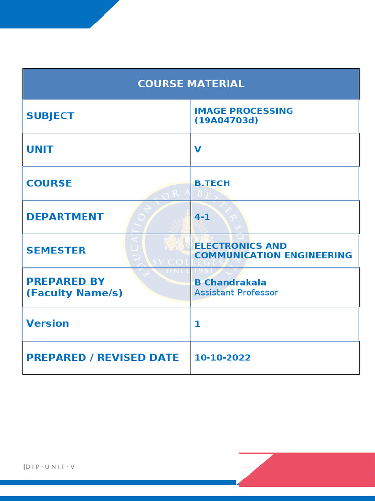 IP UNIT-5 Course Material R19 | PDF | Rgb Color Model | Color