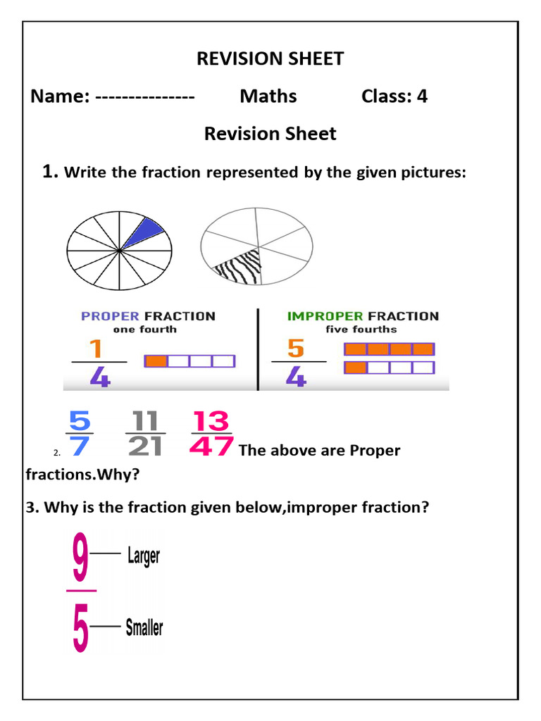 Class 4 Maths Revision Sheet Revised | PDF