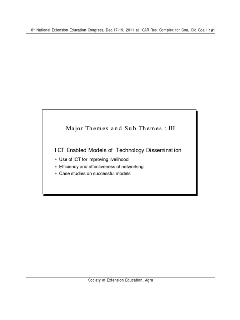 ICT Enabled Models For Technology Dissemination | PDF | Agriculture ...