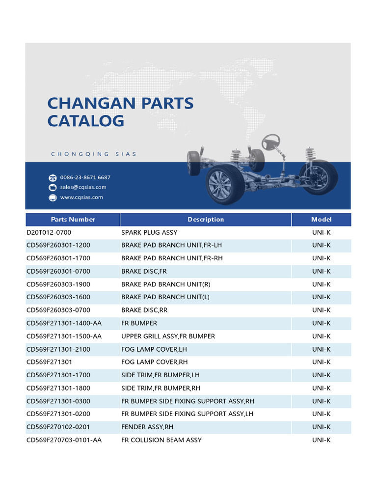 Uni Changan Parts Catalog 1 | PDF | Window | Door