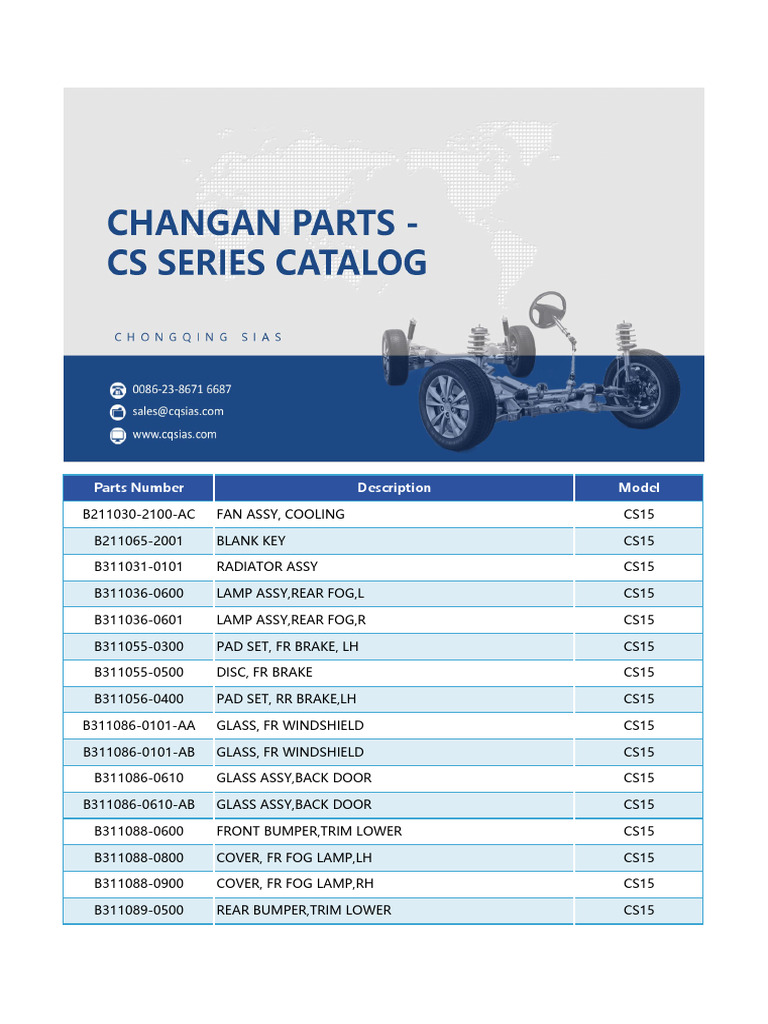 CS Series Changan Parts Catalog | PDF | Piston | Brake