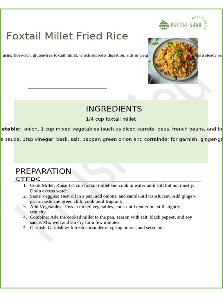 Foxtail Millet Fried Rice | PDF