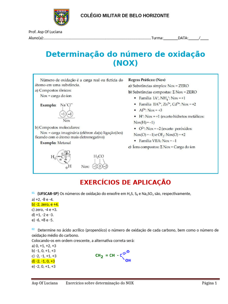 Lista de NOX Gabarito | PDF | Óxido | Nitrogênio