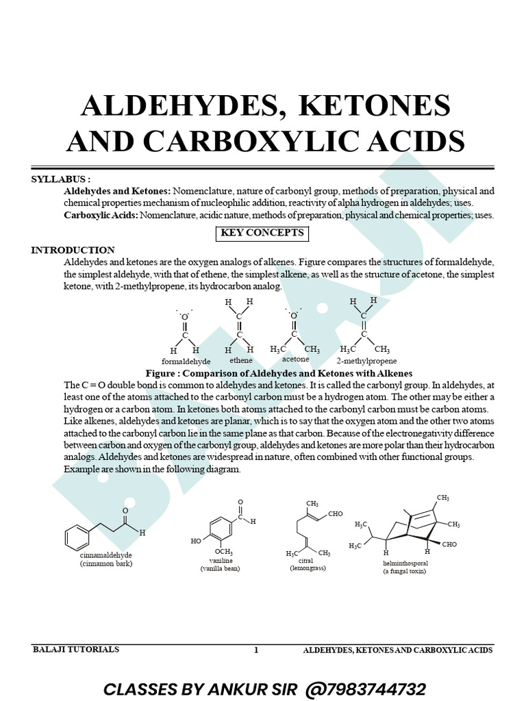 XII CHEM ALDEHYDES KETONES CARBOXYLIC | PDF | Aldehyde | Ketone