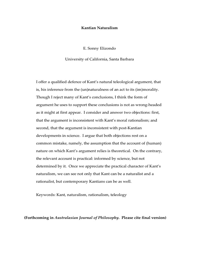 elizondo-kantian-naturalism | PDF | Immanuel Kant | Rationalism