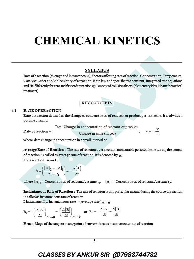 Xii Chem Chemical Kinetics | PDF | Reaction Rate | Activation Energy