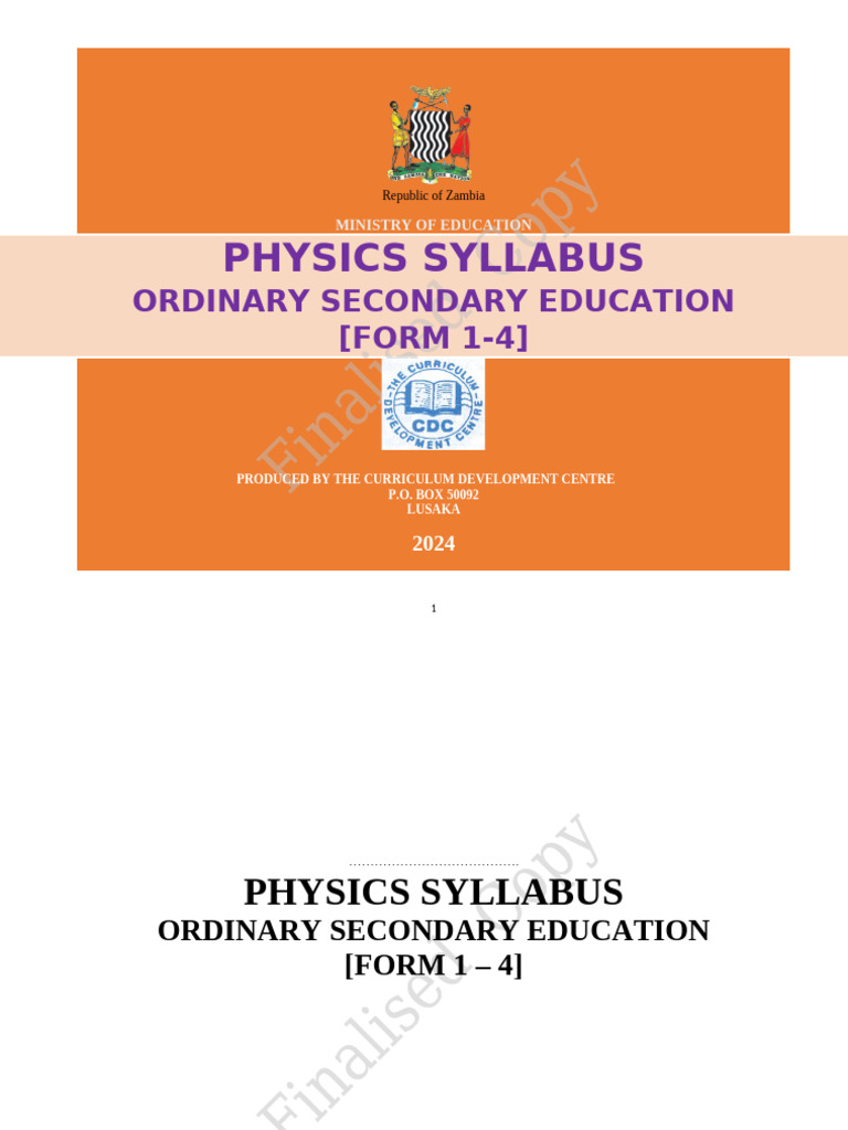 Finalised O Level Physics Syllabus Form 1-4, Mika Convention Center, Dec.2024 | PDF | Physics ...