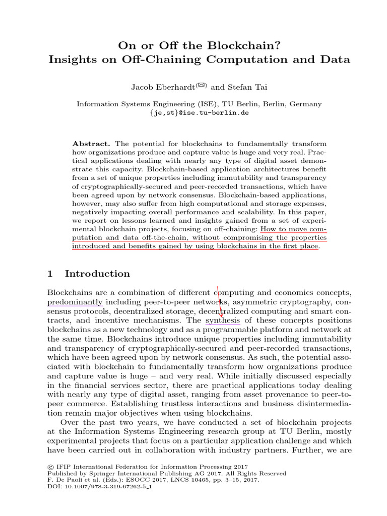 Eberhardt 和 Tai - 2017 - On or Off the Blockchain Insights on Off-Chaining | PDF | Distributed ...