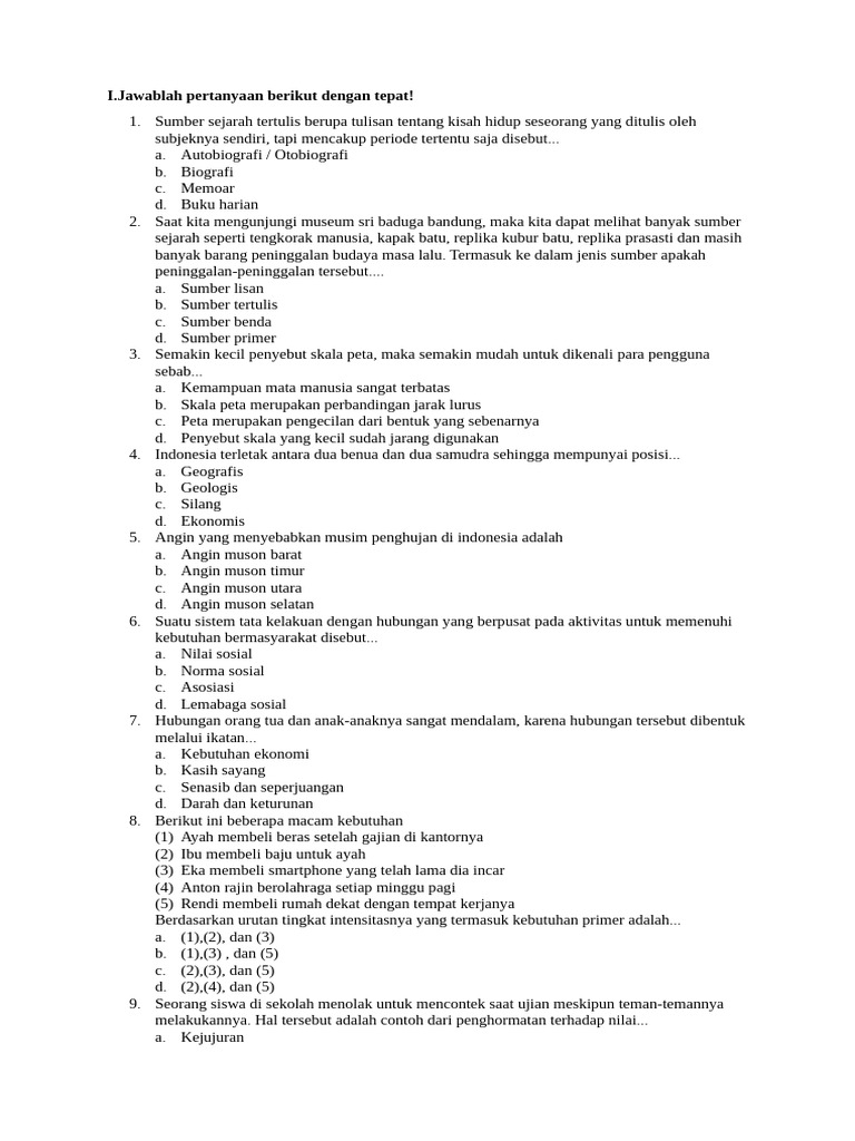 Soal Pat Kelas 7 Ips-1 | PDF