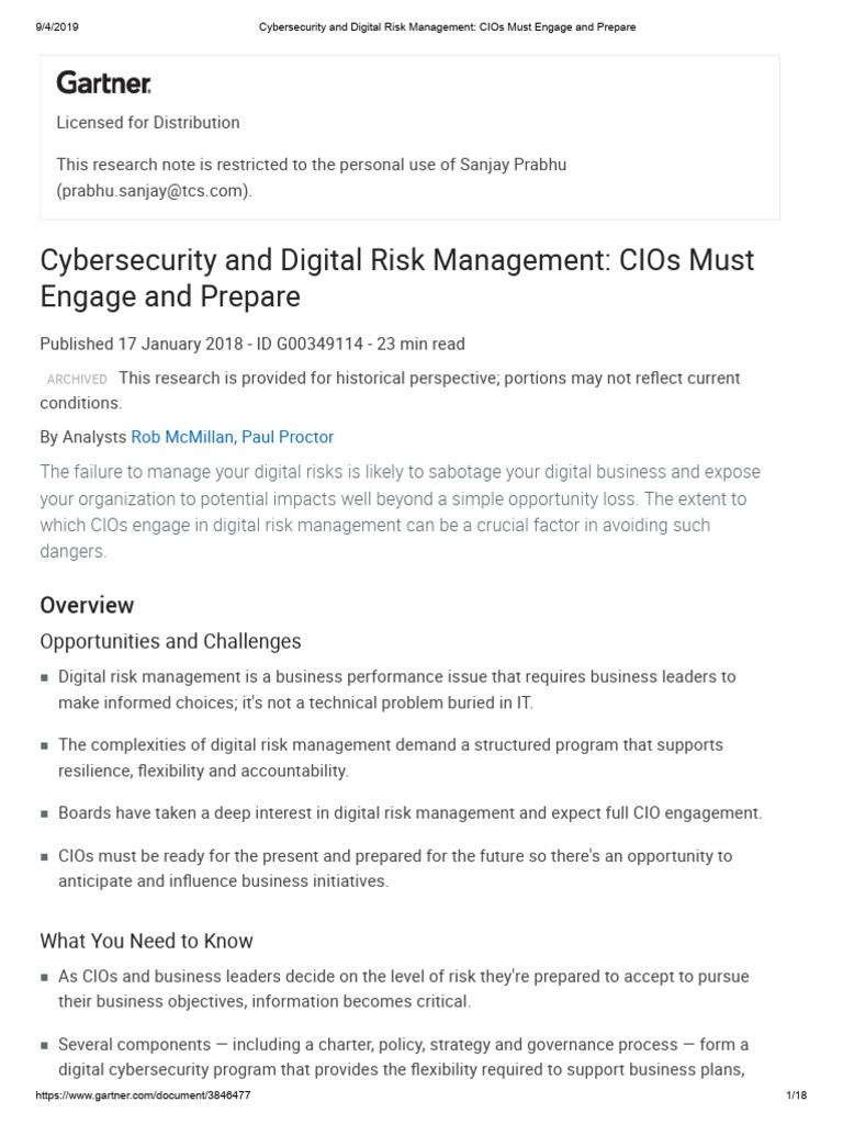 Cybersecurity and Digital Risk Management - CIOs Must Engage and ...